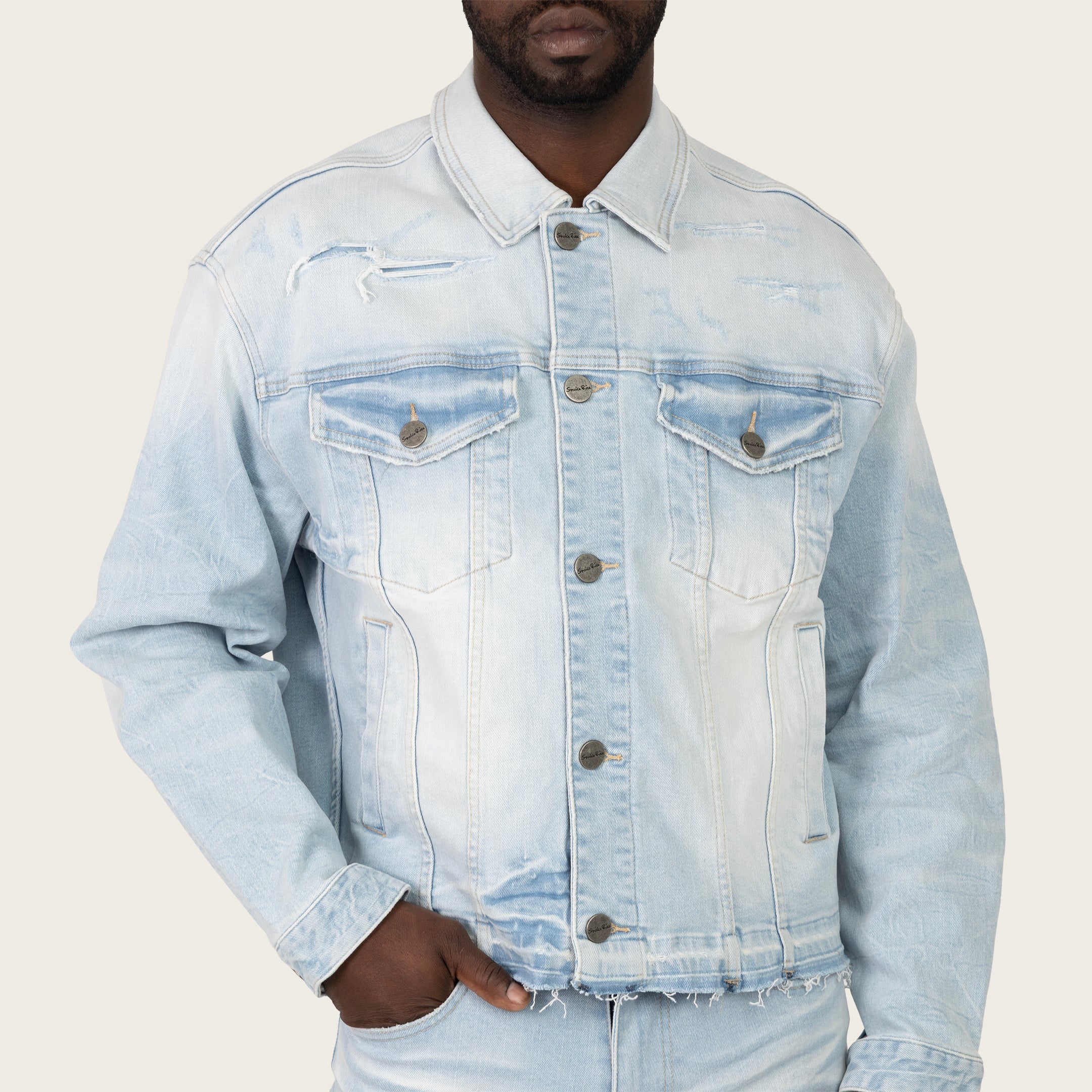 Oversized Heavy Whisker Effect Jacket - Kori Blue - Smoke Rise NY